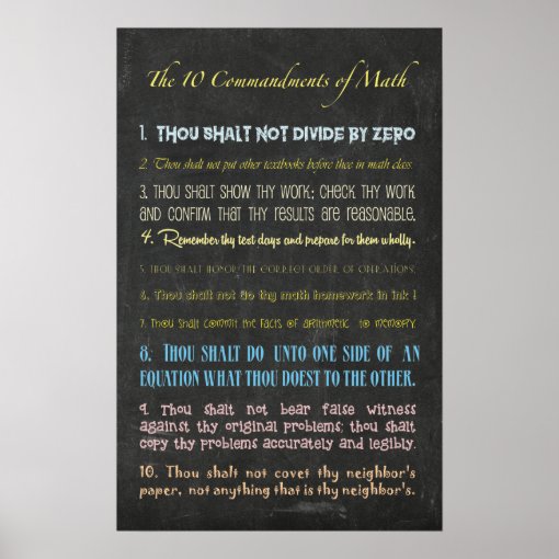 The Ten Commandments of Math Poster | Zazzle