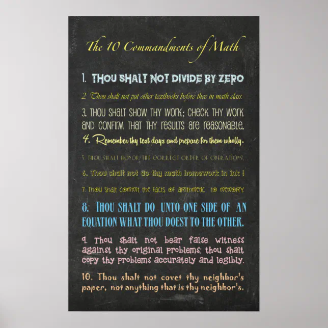 The Ten Commandments of Math Poster | Zazzle