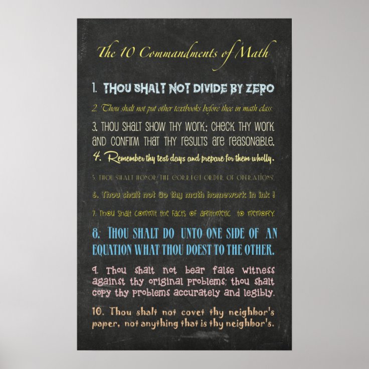 The Ten Commandments of Math Poster | Zazzle
