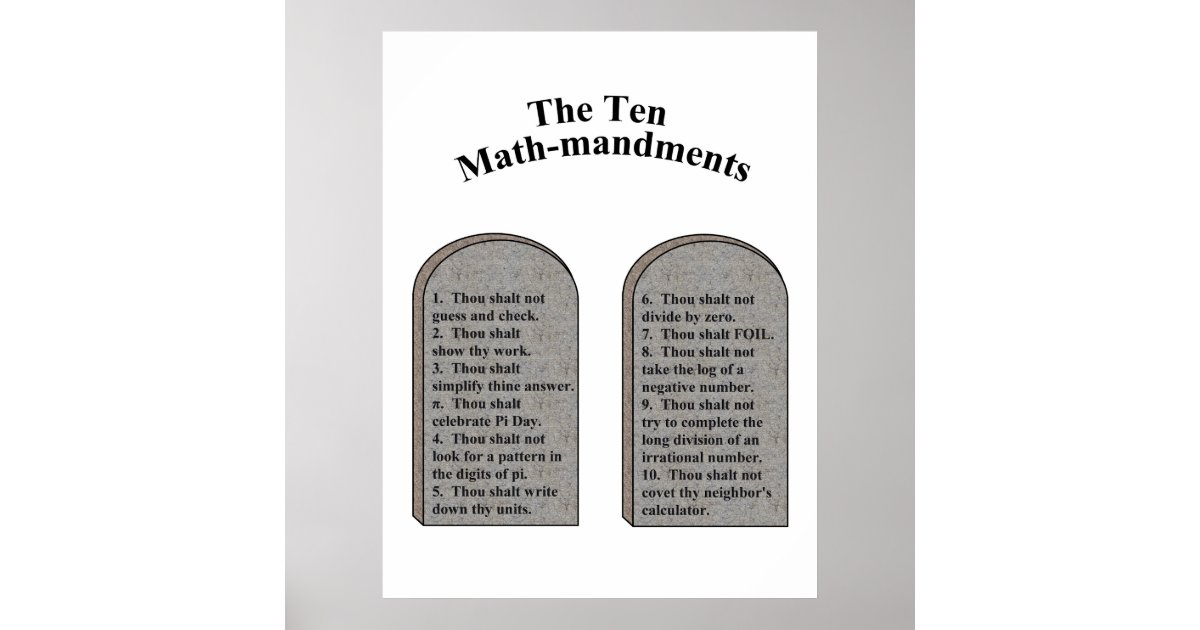 The Ten Math-Mandments Poster | Zazzle