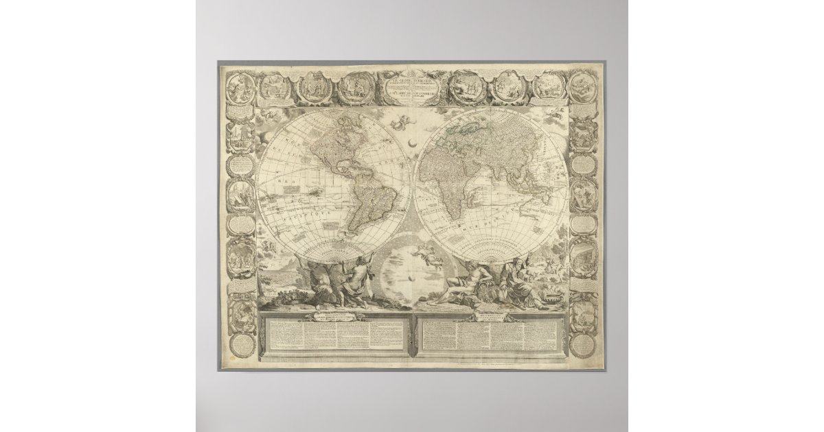 The Terrestrial Globe Vintage World Map, 1767 Poster | Zazzle
