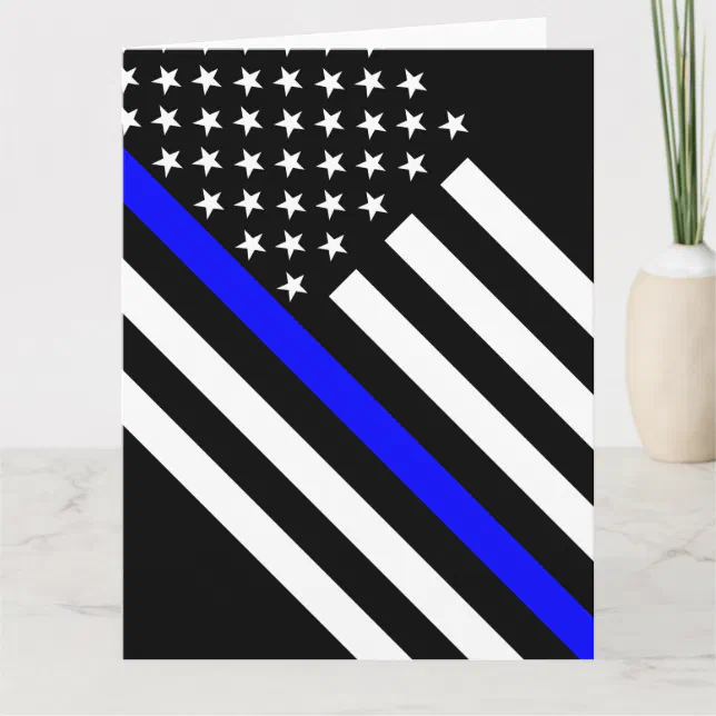 The Thin Blue Line Black and White US flag Card | Zazzle