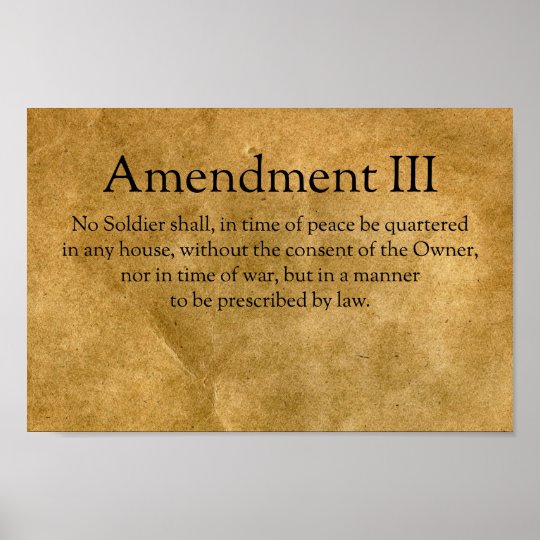 The Third Amendment to the U.S. Constitution Poster | Zazzle.com