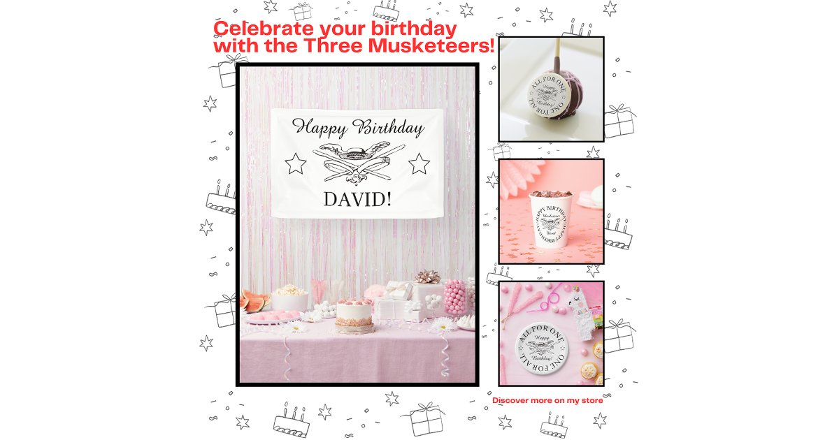 The Three Musketeers Happy Birthday Party Banner | Zazzle