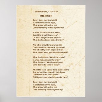 THE TIGER Poem by William Blake Poster | Zazzle