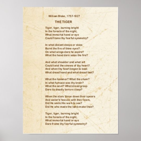 THE TIGER Poem by William Blake Poster | Zazzle.com