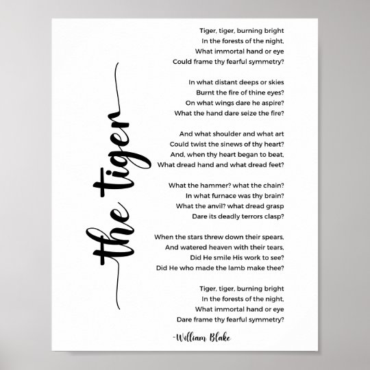 The Tiger Poem by William Blake Poster | Zazzle.com