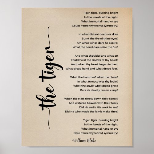 THE TIGER POEM BY WILLIAM BLAKE VINTAGE POSTER | Gabriel Angel Design