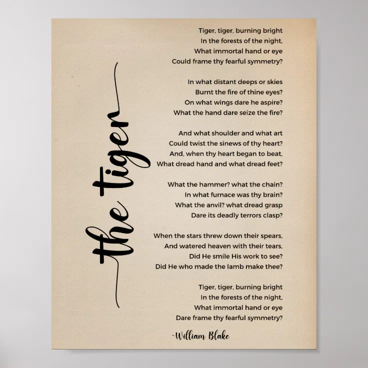 The Tiger Poem by William Blake Vintage Poster | Zazzle