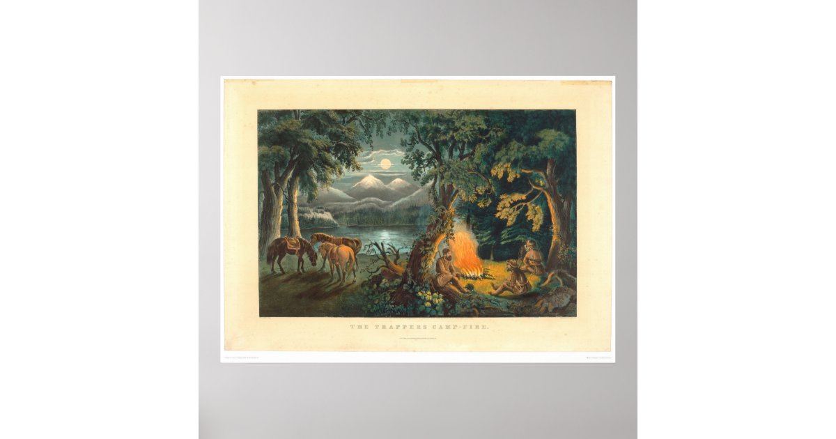 The Trapper's Camp-fire 1866 (1779A) Poster | Zazzle