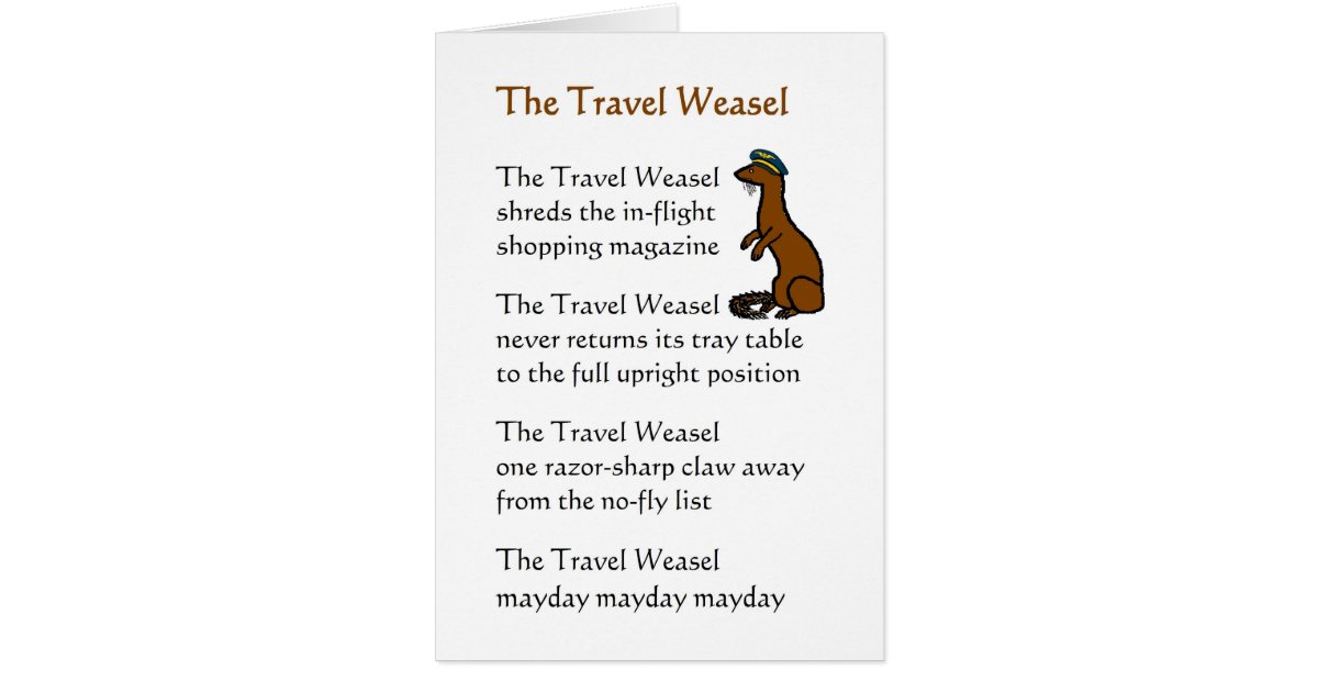 The Travel Weasel - a funny bon voyage poem Card | Zazzle.com