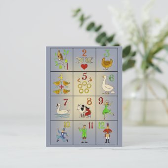 The Twelve Days of Christmas Song Poster Holiday Postcard | Zazzle