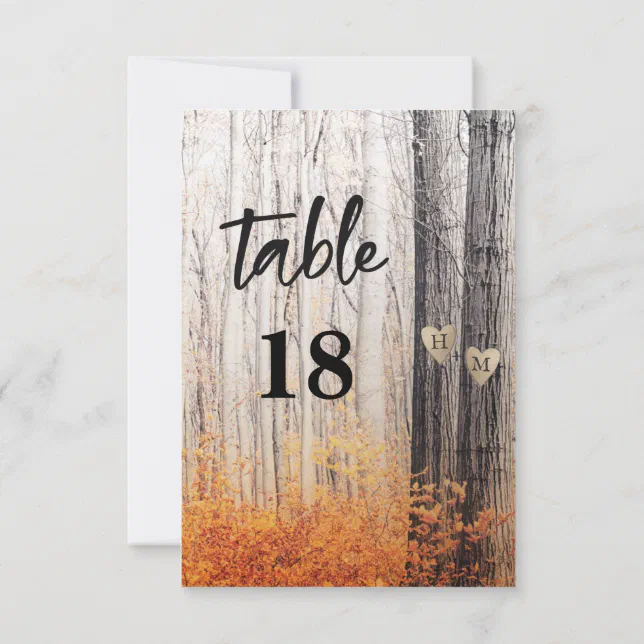 The Two Lovers Carved Trees Fall Table Numbers | Zazzle