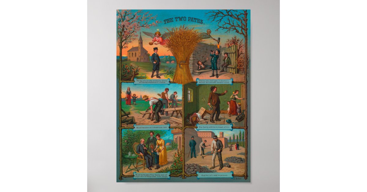 The Two Paths Vintage Temperance Poster | Zazzle