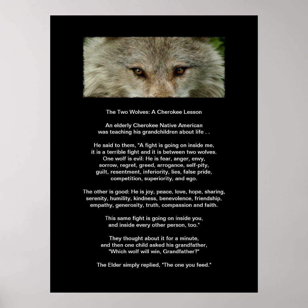 The TWO WOLVES CHEROKEE LESSON Art Poster | Zazzle