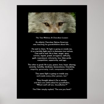 The TWO WOLVES CHEROKEE LESSON Art Poster | Zazzle