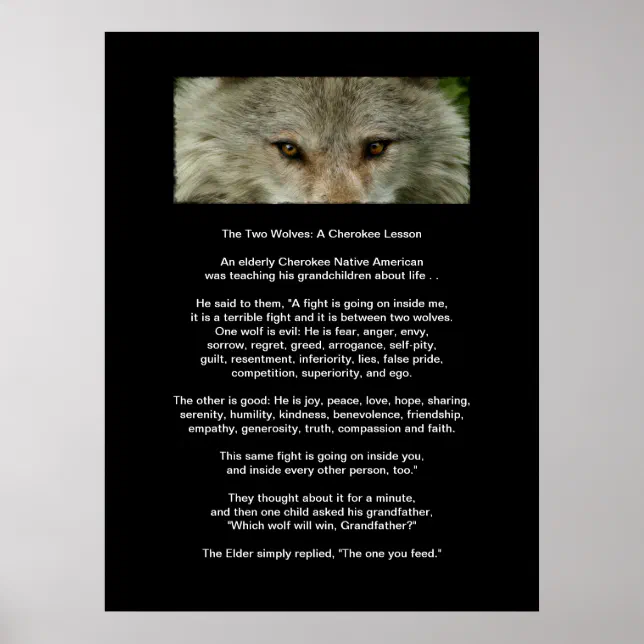 The TWO WOLVES CHEROKEE LESSON Art Poster | Zazzle