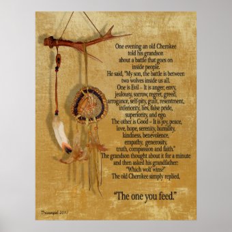 The Two wolves, Cherokee proverb Poster | Zazzle