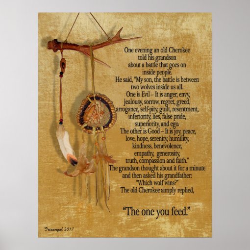 The Two wolves, Cherokee proverb Poster | Zazzle