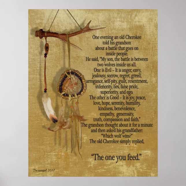The Two wolves, Cherokee proverb Poster | Zazzle
