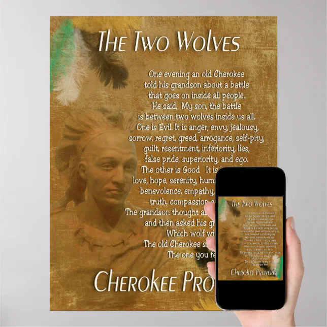 The Two wolves, Cherokee proverb Poster | Zazzle