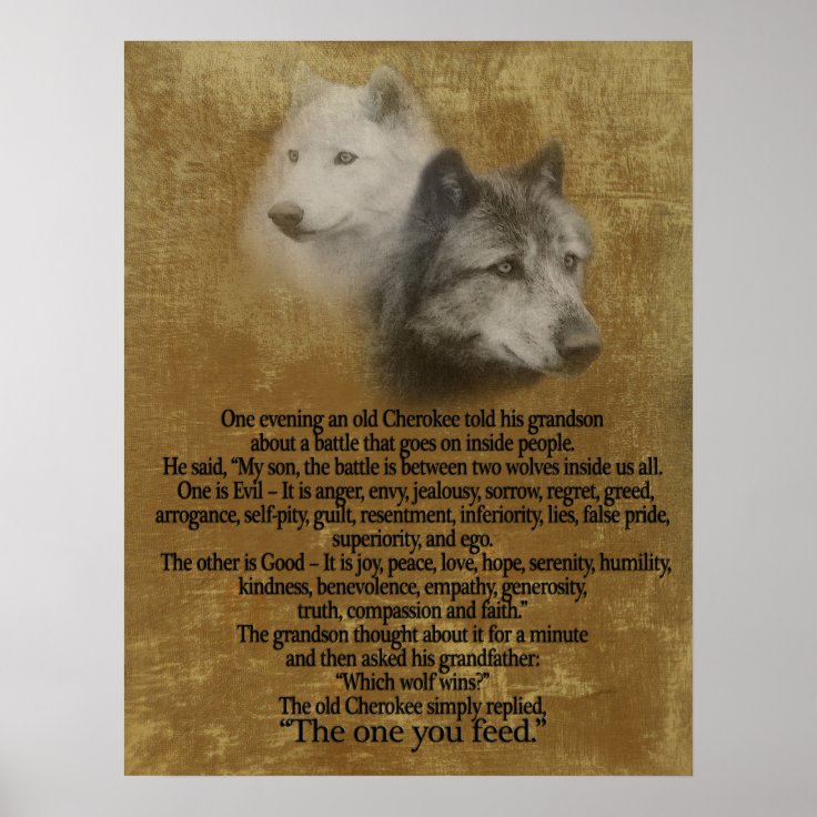 The Two wolves, Cherokee proverb Poster | Zazzle