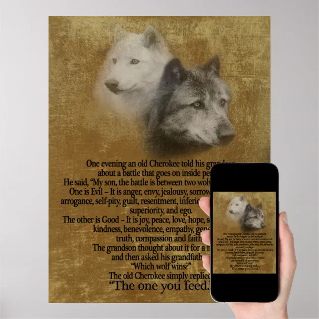 The Two wolves, Cherokee proverb Poster | Zazzle