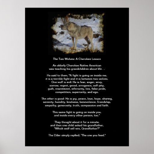 The TWO WOLVES CHEROKEE TALE Art Poster | Zazzle