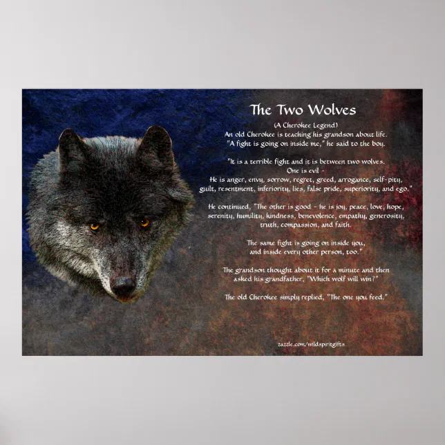 The TWO WOLVES CHEROKEE TALE Art Poster | Zazzle