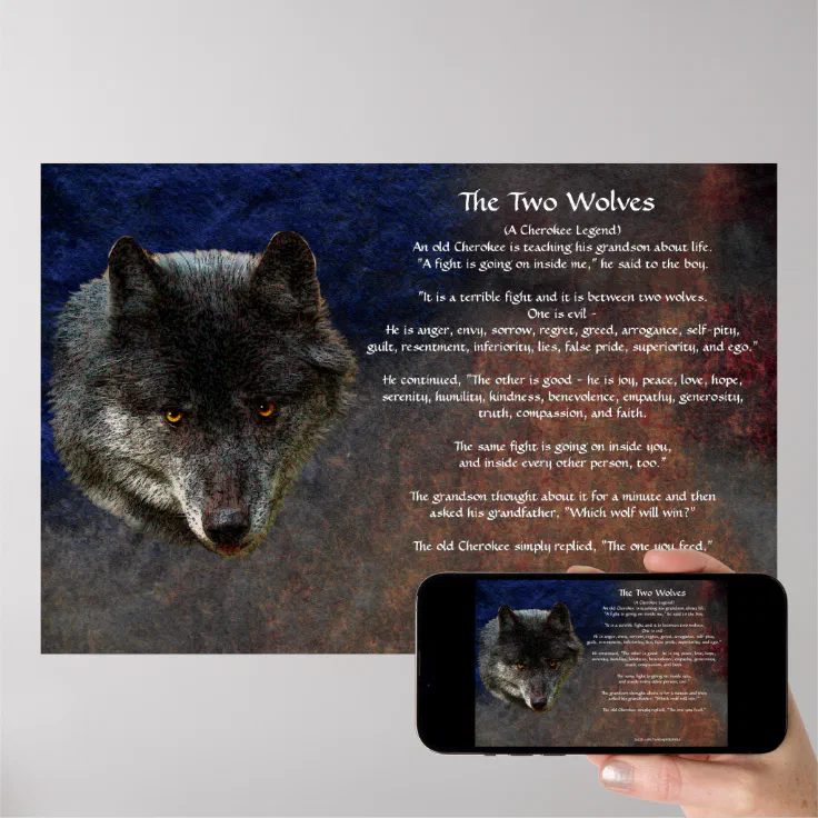 The TWO WOLVES CHEROKEE TALE Art Poster | Zazzle