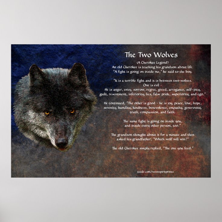 The TWO WOLVES CHEROKEE TALE Art Poster | Zazzle