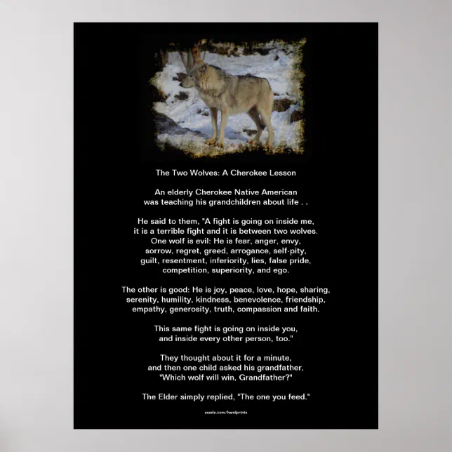 The TWO WOLVES CHEROKEE TALE Art Poster | Zazzle