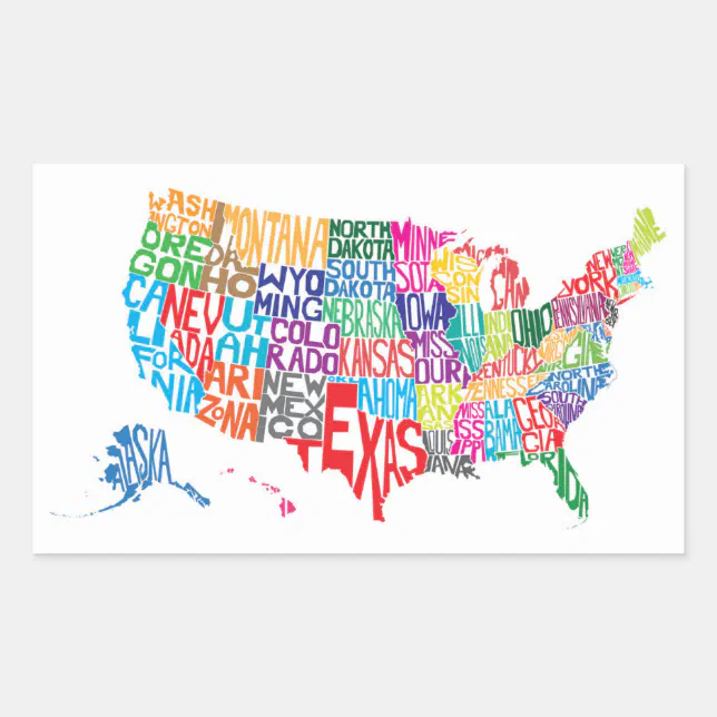 The United States in Names Rectangular Sticker | Zazzle