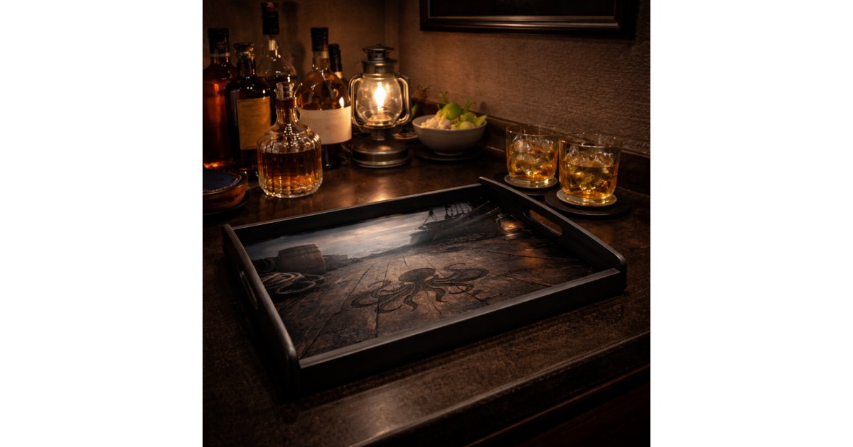 The Unmanned Deck — Pirate Ship Scene Serving Tray | Zazzle