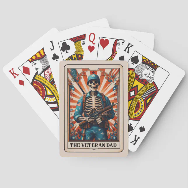 The Veteran Dad Funny Fathers Day Skeleton Poker Cards | Zazzle