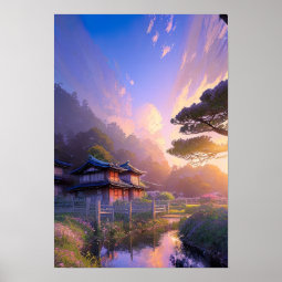The Village at Dusk Poster | Zazzle