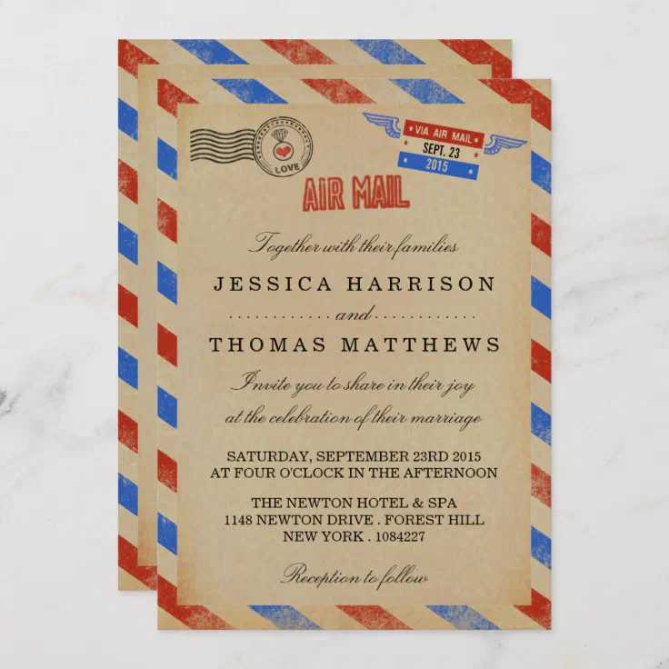 The Vintage Airmail Wedding Collection Invitation | Zazzle