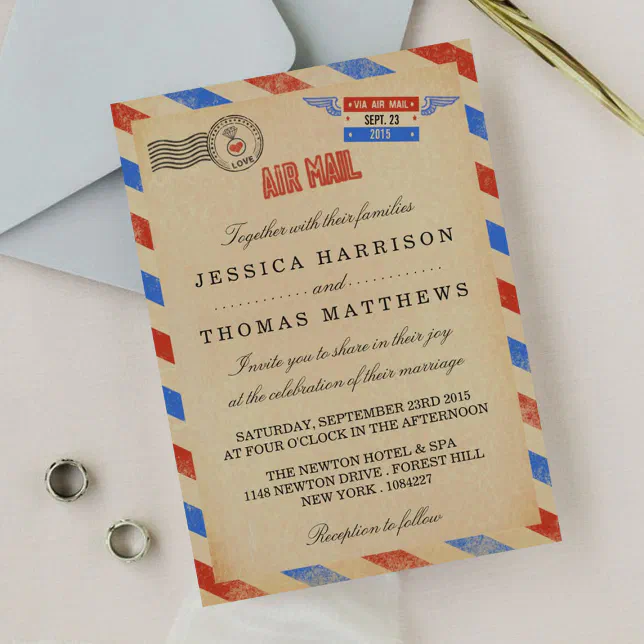The Vintage Airmail Wedding Collection Invitation | Zazzle