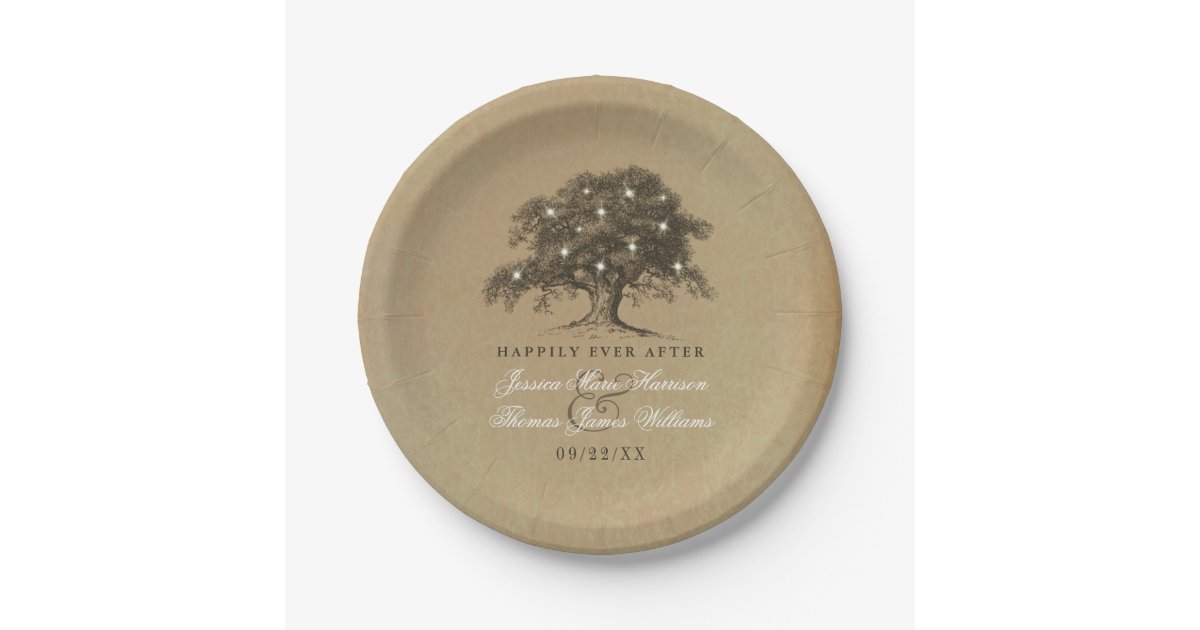 The Vintage Old Oak Tree Wedding Collection Paper Plates | Zazzle