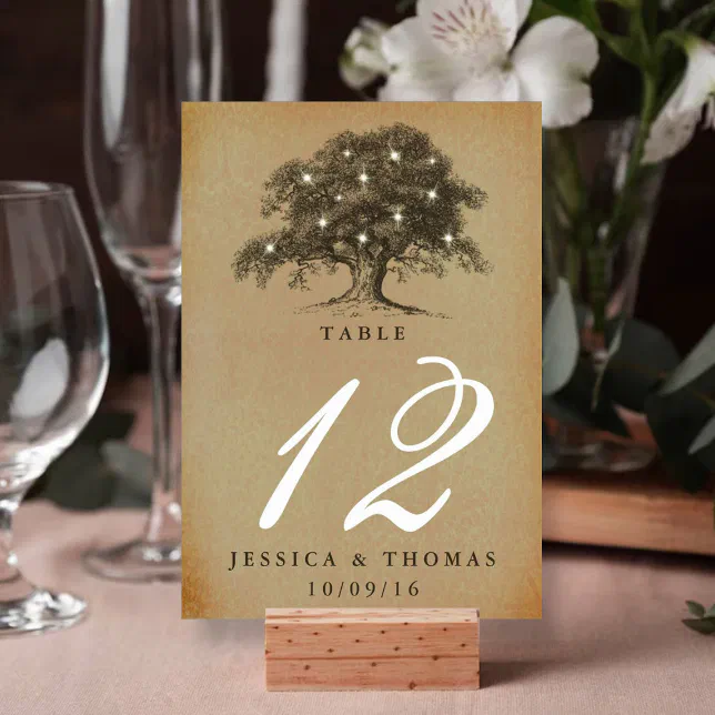 The Vintage Old Oak Tree Wedding Collection Table Number | Zazzle