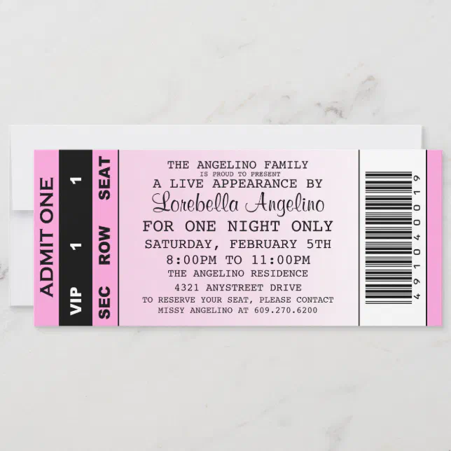The VIP Ticket Birthday Invitation (Light Pink) | Zazzle