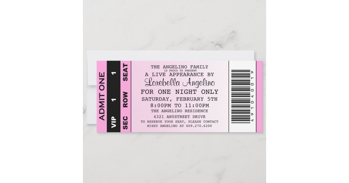 The VIP Ticket Birthday Invitation (Light Pink) | Zazzle