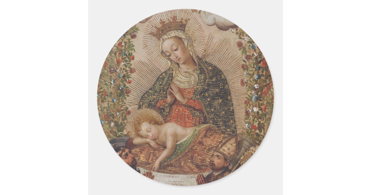 The Virgin Adoring the Christ Child Christmas Classic Round Sticker ...