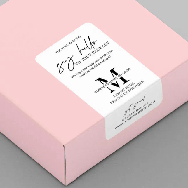 The Wait Is Over Modern Monogram Business Box Seal Label | Zazzle