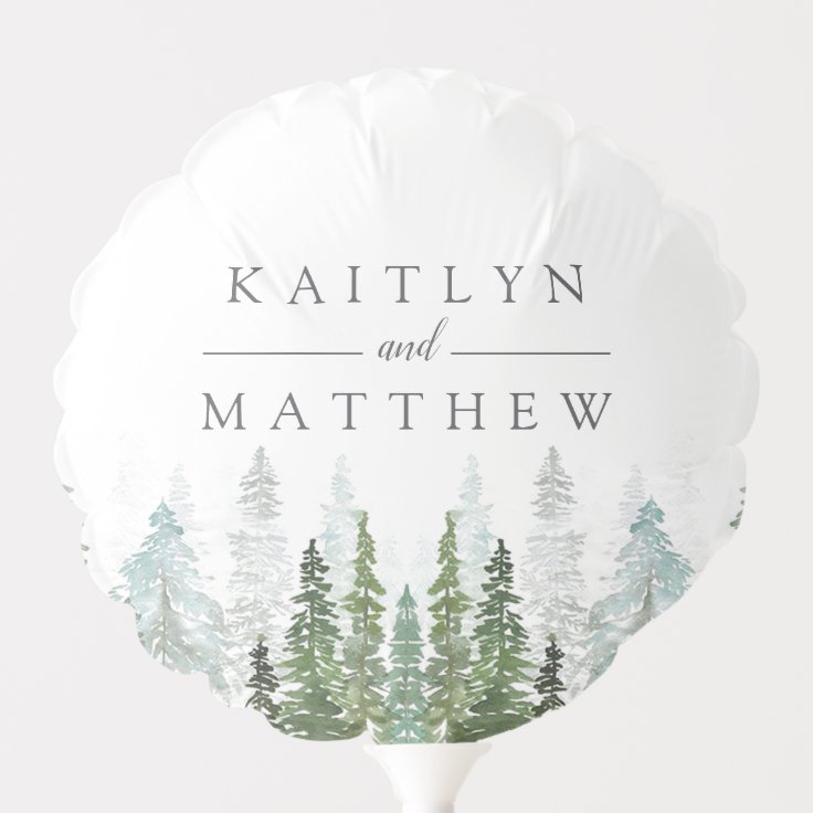 The Watercolor Pine Tree Forest Wedding Collection Balloon | Zazzle