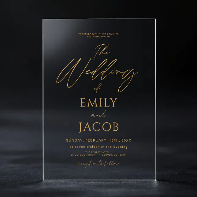 The Wedding of Gold Wedding Script Acrylic Invitations | Zazzle
