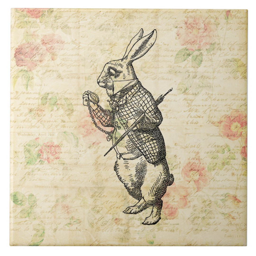 The White Rabbit Alice in Wonderland Vintage Art Ceramic Tile | Zazzle