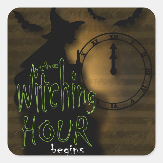 The Witching Hour Begins | Halloween Square Sticker | Zazzle