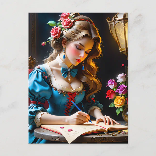 The woman writing this paragraph has a soft, roman holiday postcard ...