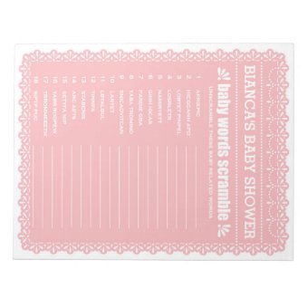 The Word Scramble Pink Papel Picado Baby Shower Notepad | Zazzle